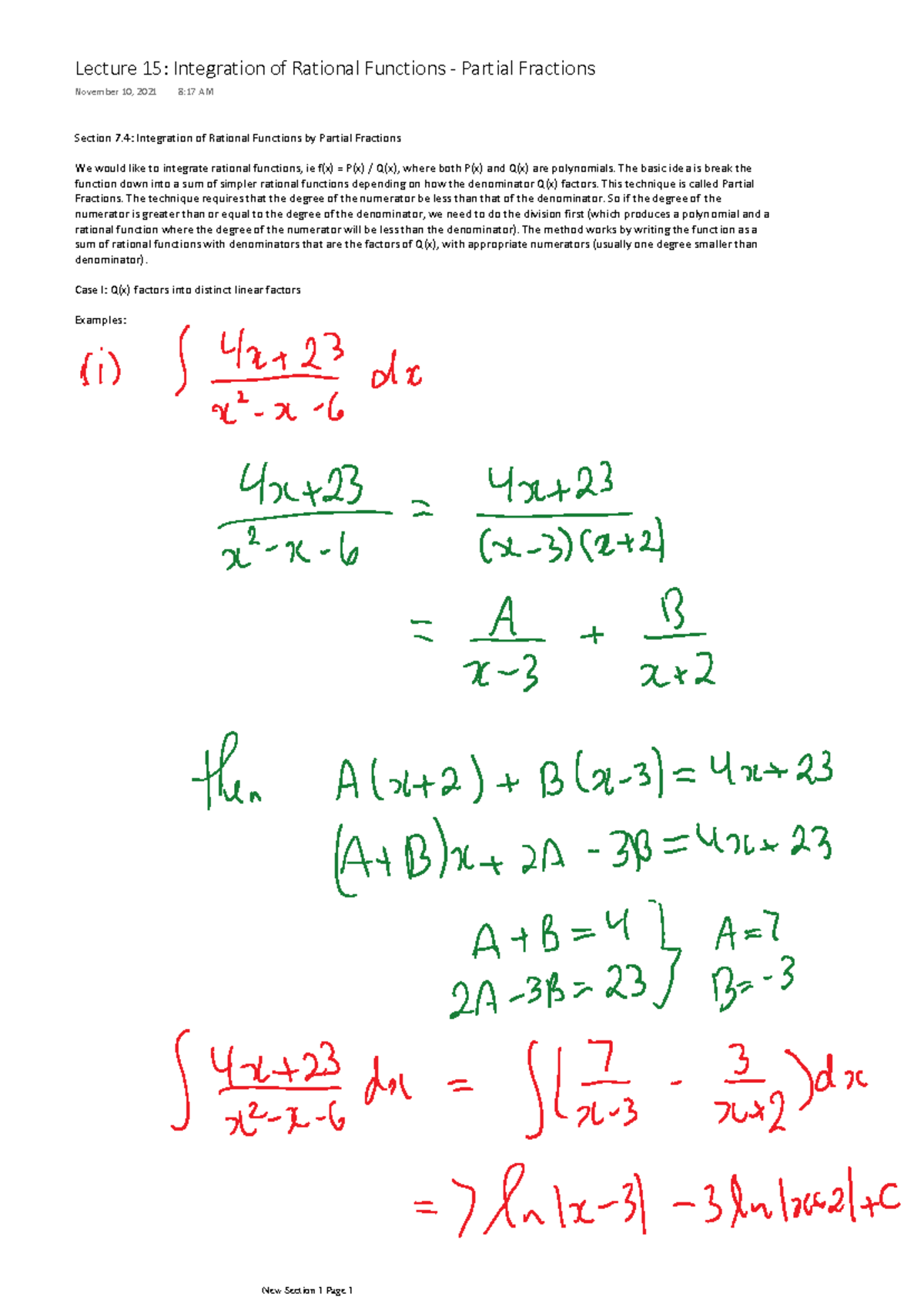 Lecture 15: Integration of Rational Functions & Partial Fractions - Studocu
