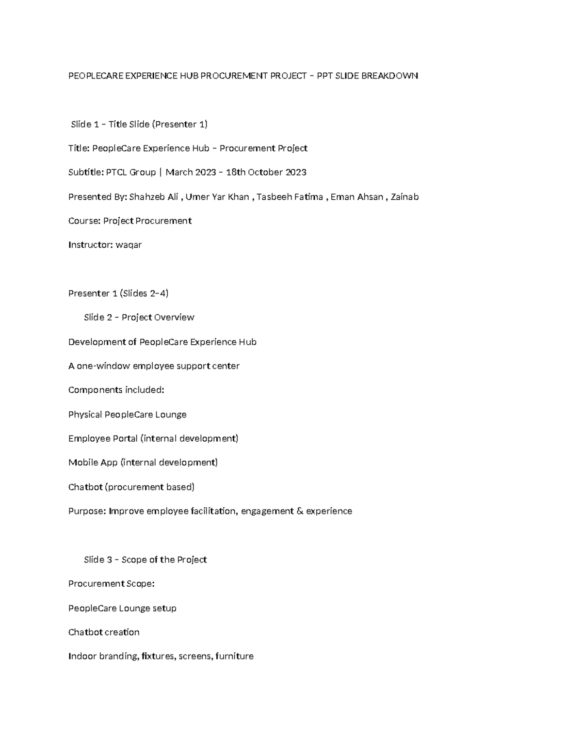 PEOPLECARE EXPERIENCE HUB PROCUREMENT PROJECT PPT SLIDES - Studocu