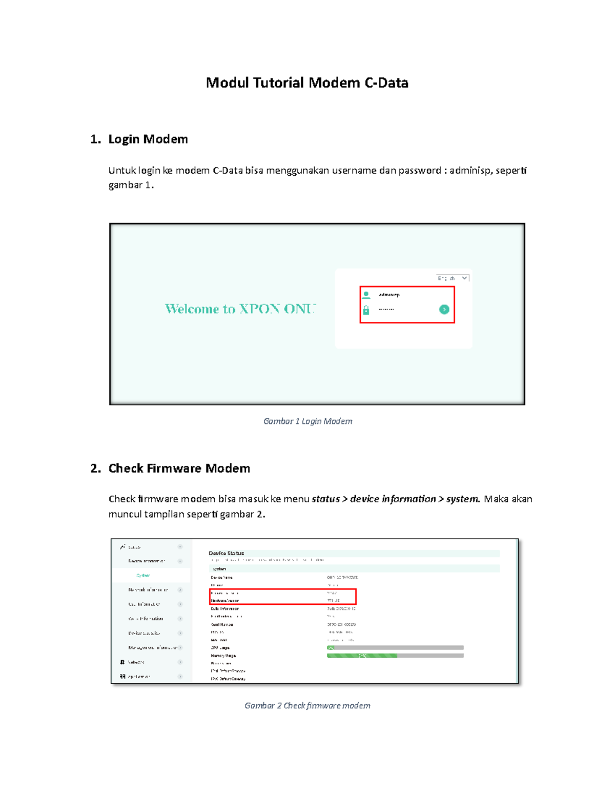 Modul Tutorial Modem C-Data: Panduan Lengkap Pengaturan dan Login - Studocu