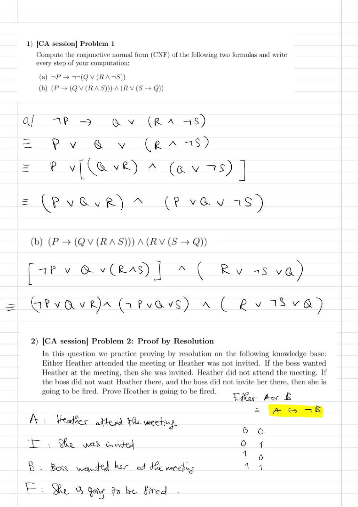 Cs221 Logic Cnf Computation Resolution Proofs Cs188 Sp25 Studocu