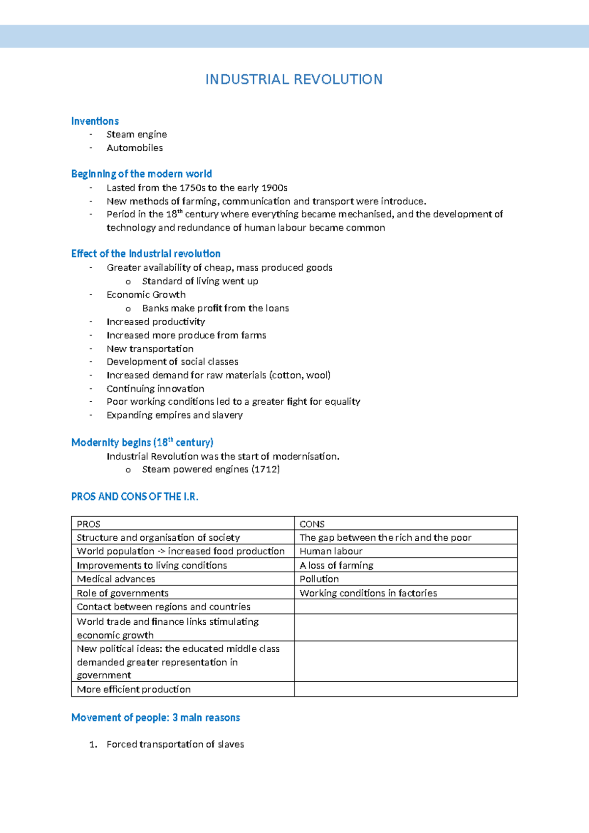History: Industrial Revolution Overview and Key Concepts - Studocu