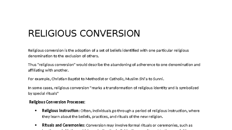 RELIGIOUS CONVERSION: Processes, Reasons, and Case Studies - Studocu
