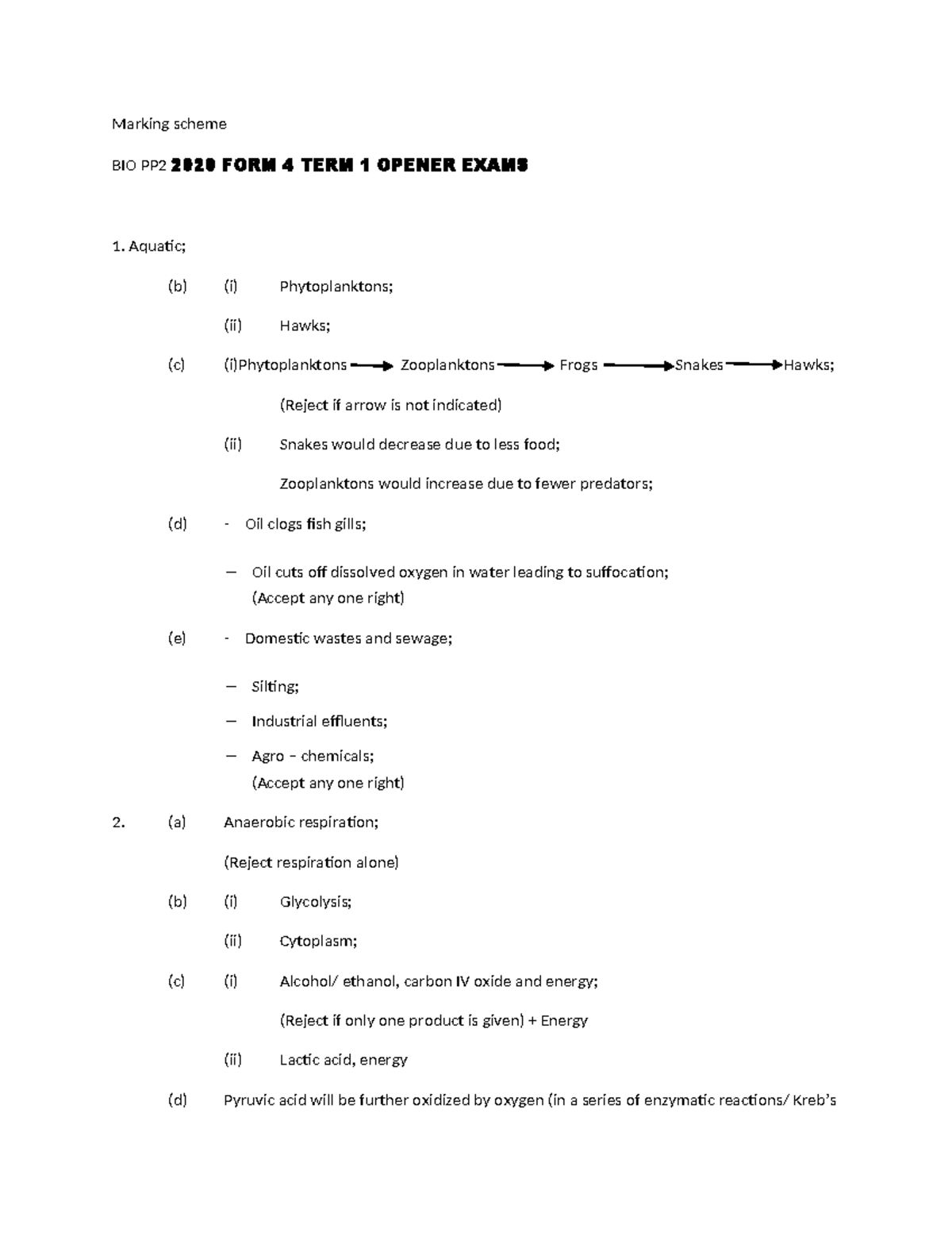 BIO PP2 2023 Marking Scheme for Predictor Exam - Studocu