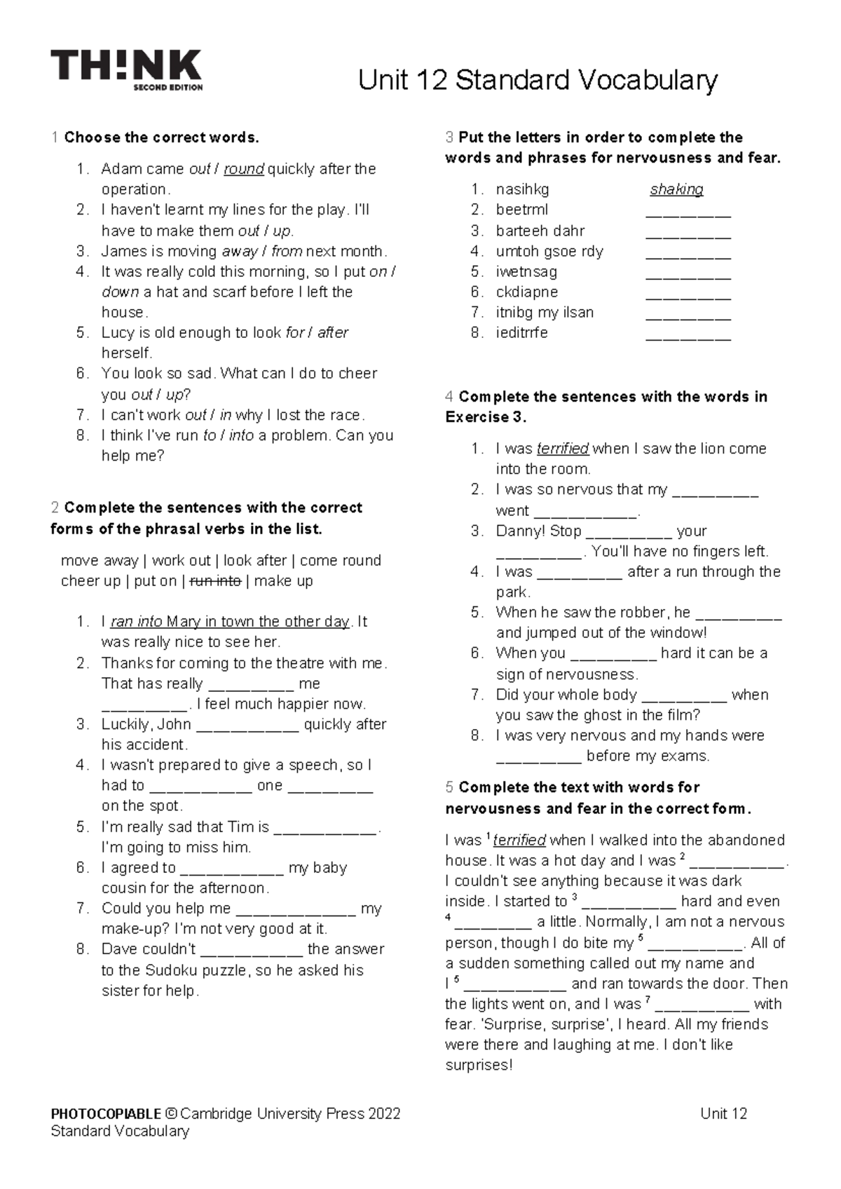 Unit 12 Standard Vocabulary Exercises and Phrasal Verbs - Studocu