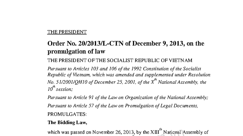 E31 - ffff - THE PRESIDENT Order No. 20/2013/L-CTN of December 9, 2013 ...