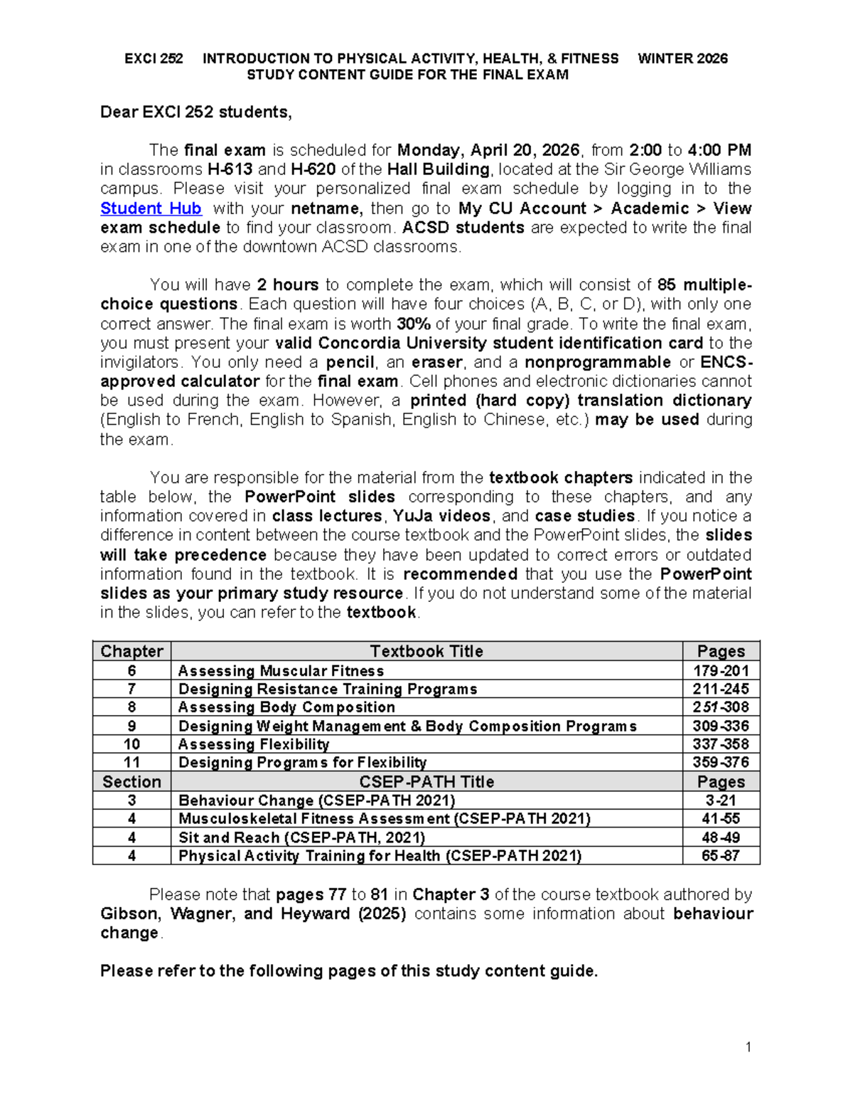 EXCI 252 Final Exam Study Guide: Physical Activity & Health Winter 2026 ...