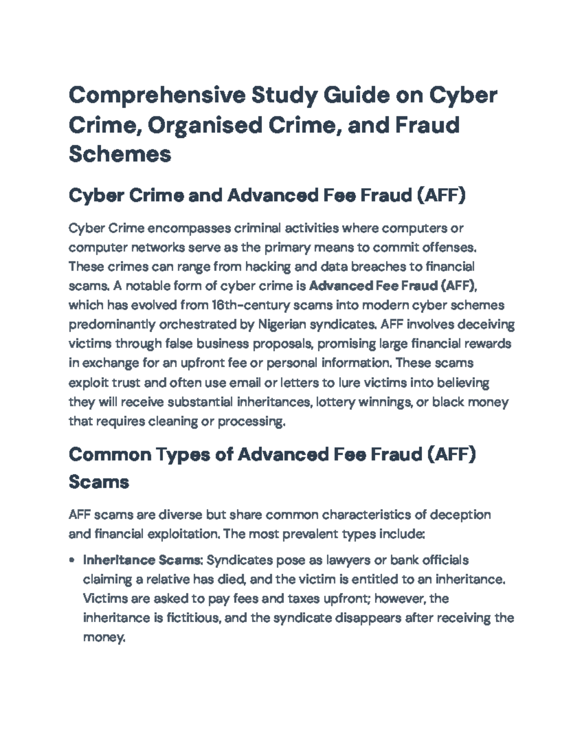 Comprehensive Study Guide: Cyber Crime, Organised Crime & AFF - Studocu