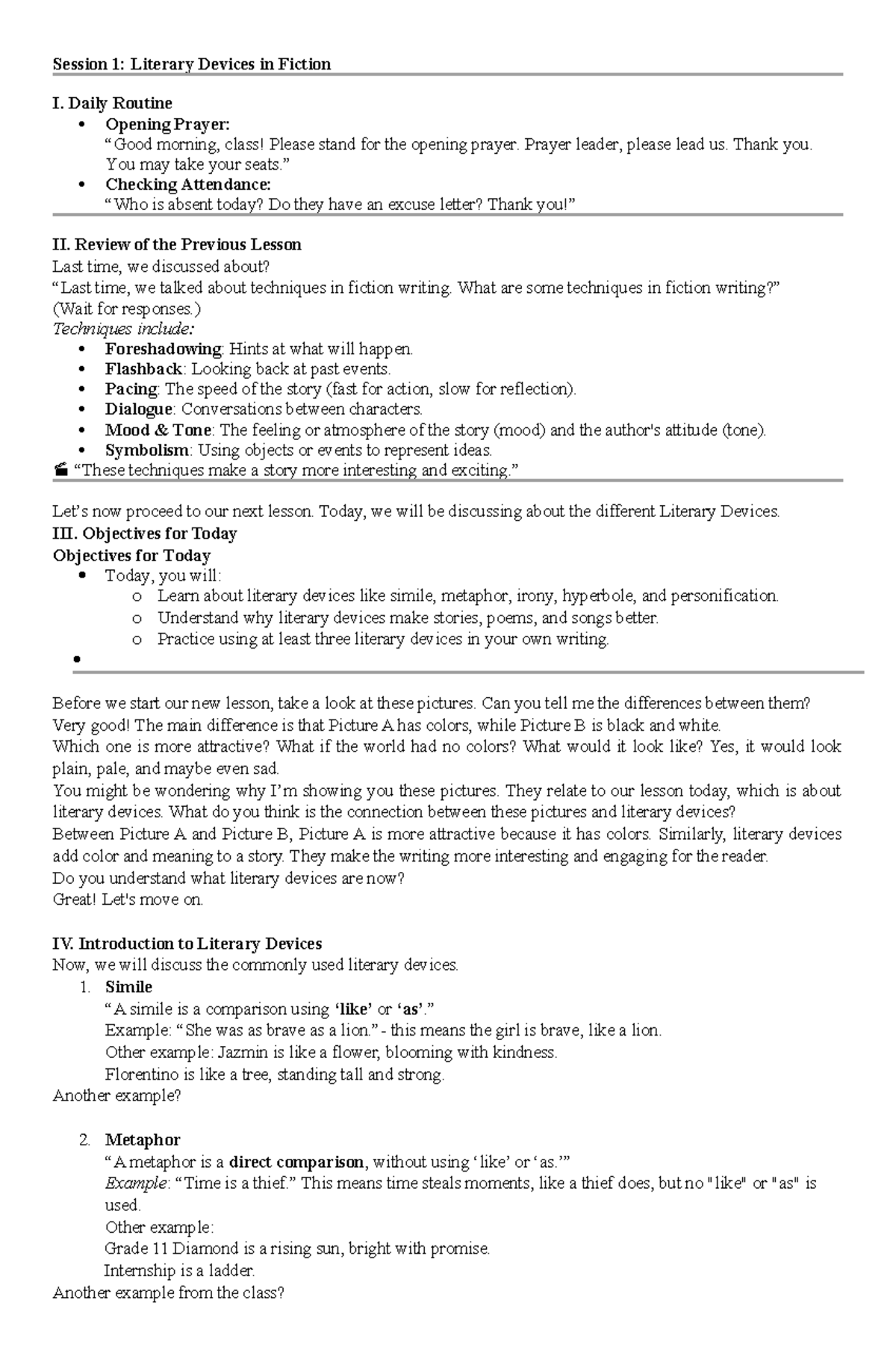 Lesson for Literary Devices - Session 1: Literary Devices in Fiction I ...