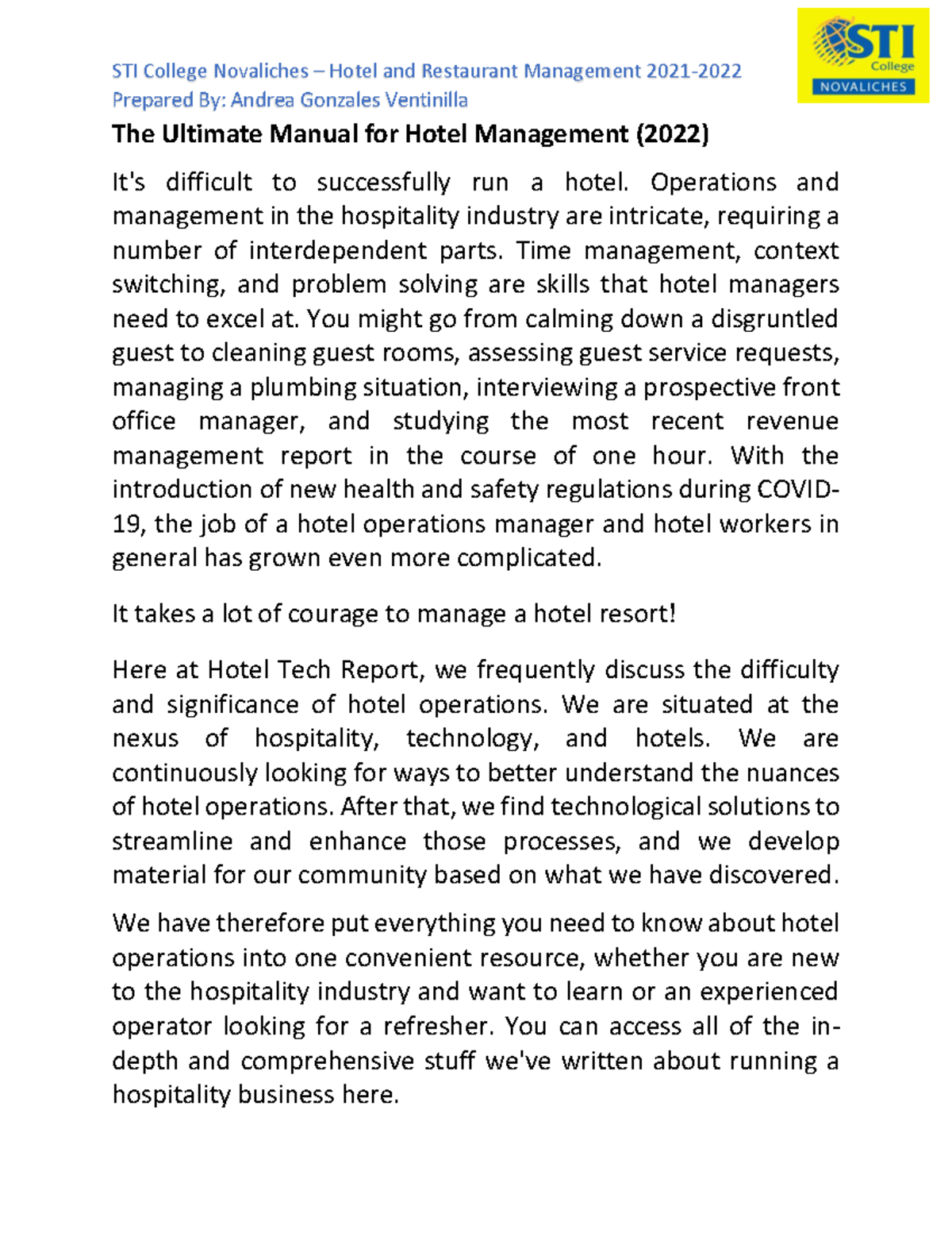 Hotel Management Essentials: The Ultimate 2022 Guide - Studocu