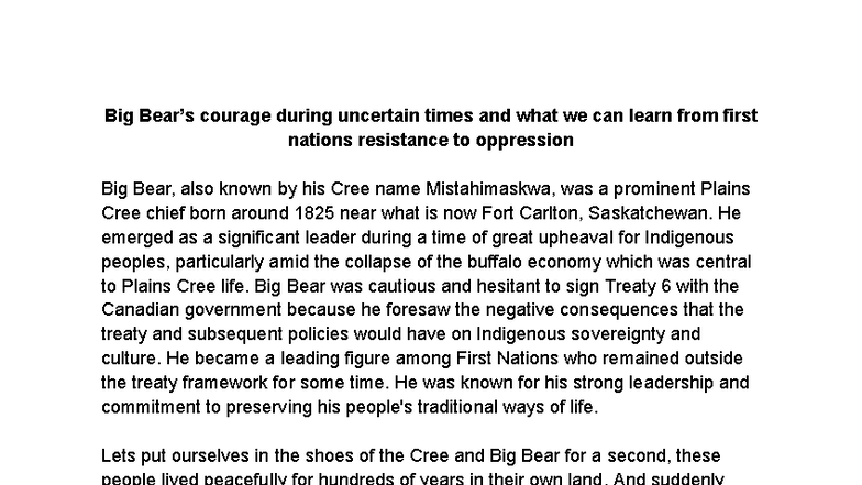 Big Bear's Courage: Lessons from First Nations Resistance to Oppression ...