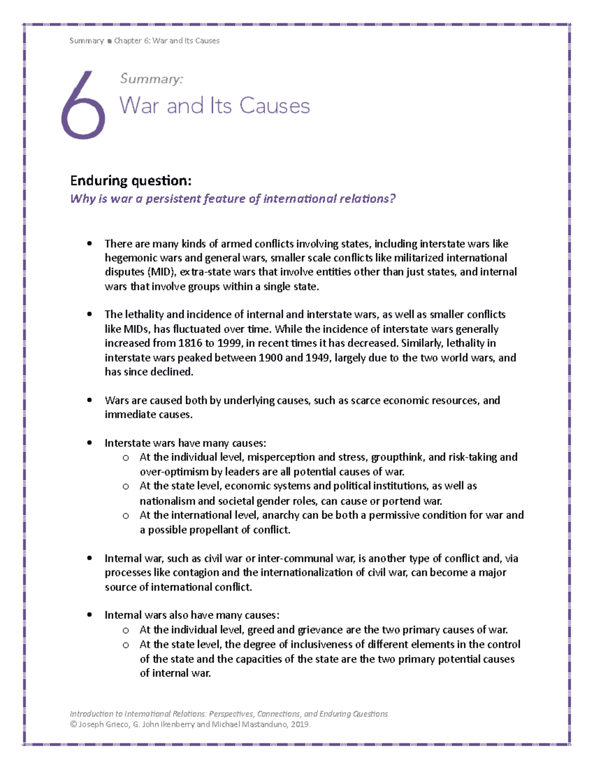 Chapter 6 Summary - War and Its Causes in International Relations - Studocu