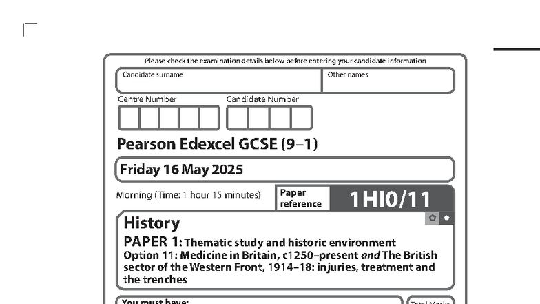 2025 GCSE Edexcel History Paper 1: Medicine Through Time Exam Details - Studocu