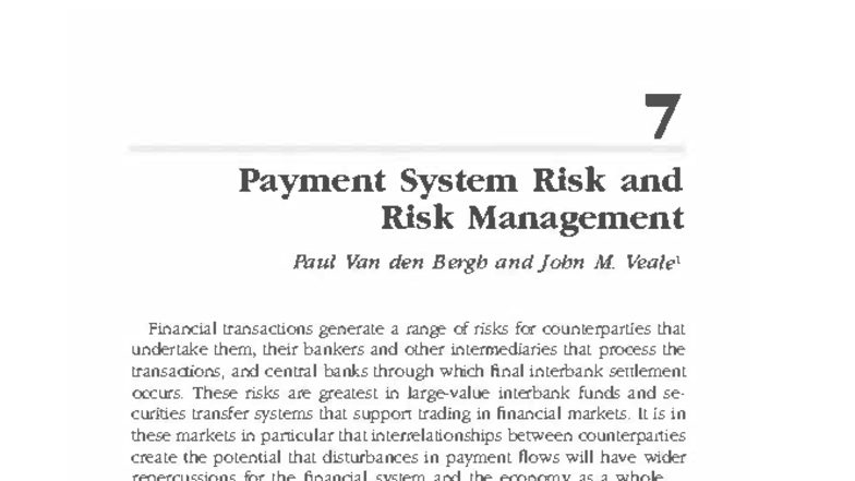 Payment System Risk and Management: Insights from Paul Van den Bergh ...
