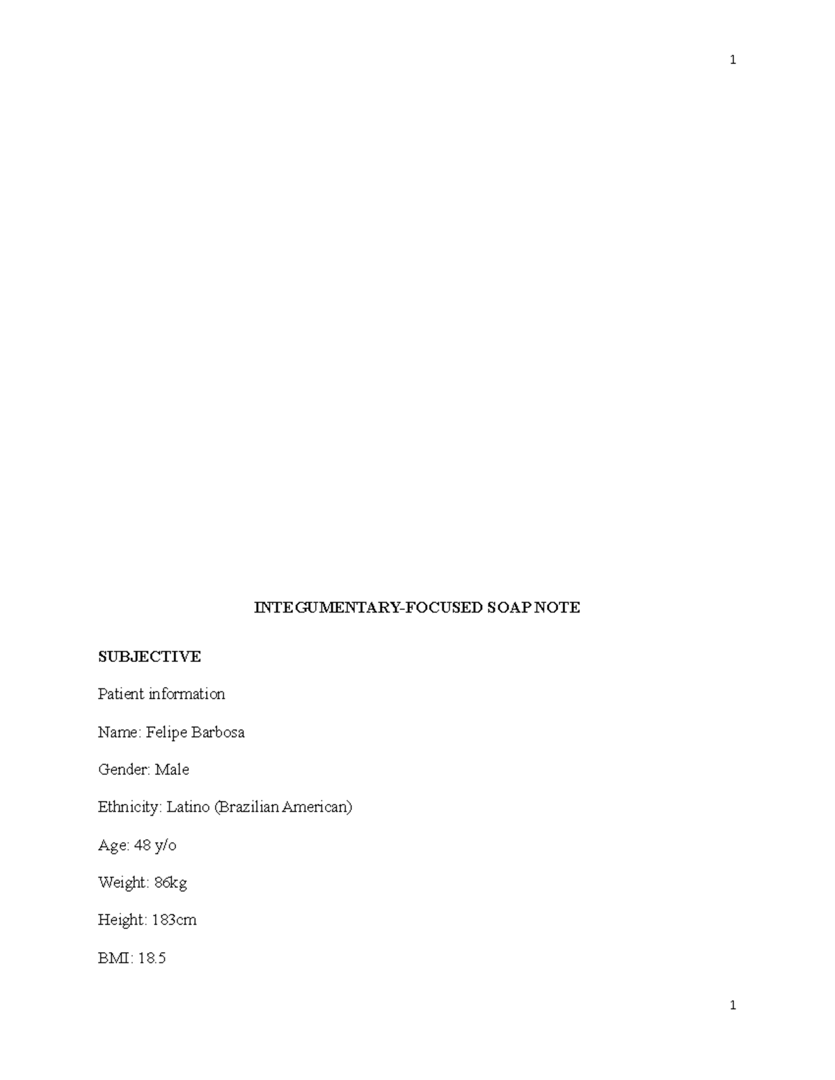 Integumentary SOAP Note: Case Study for Patient Felipe Barbosa - Studocu