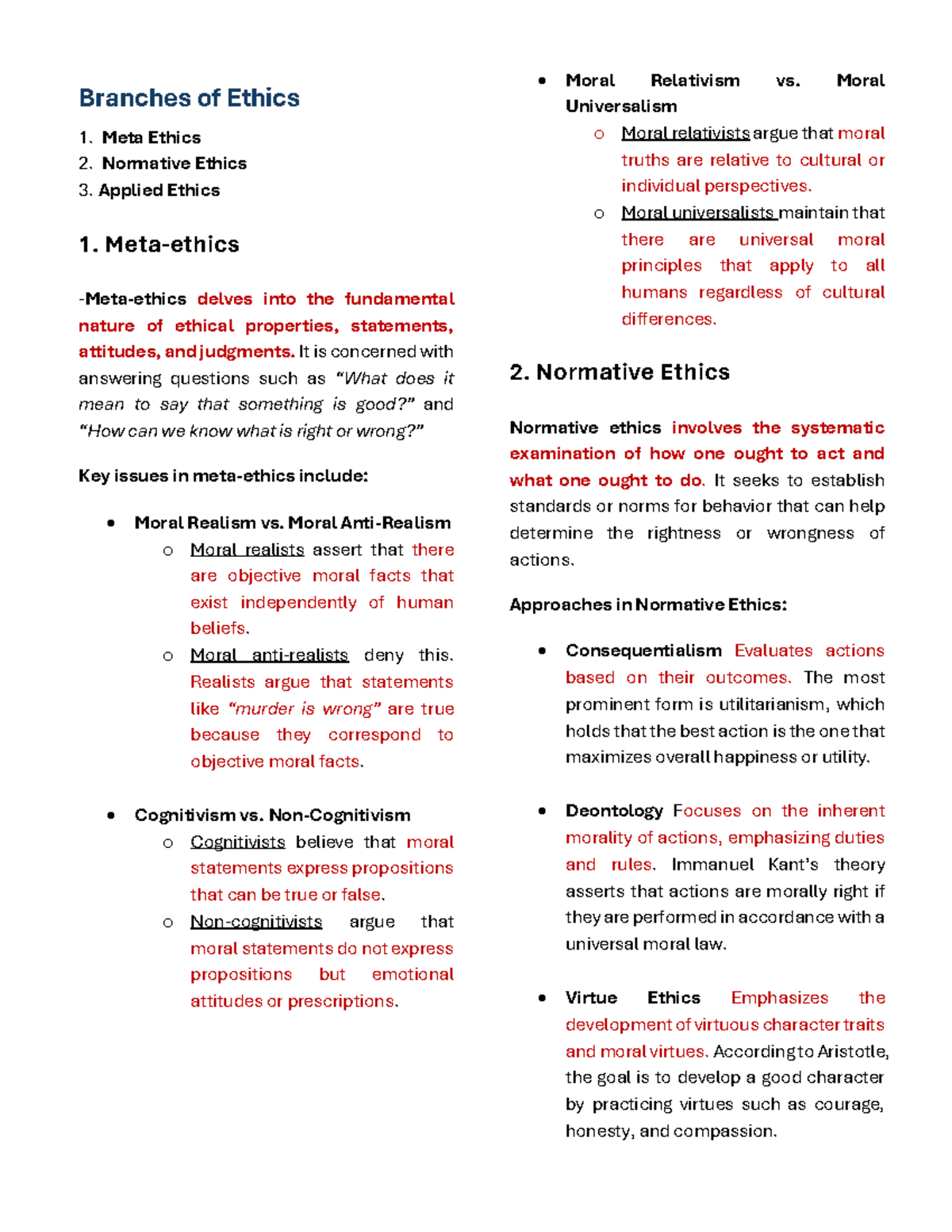 Branches of Ethics: Lecture Notes on Meta, Normative, and Applied ...