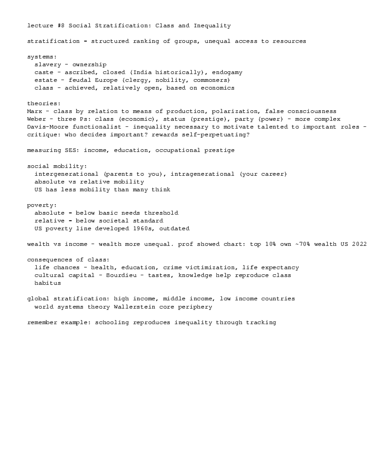 Sociology Lecture Notes: Social Stratification & Inequality - Studocu
