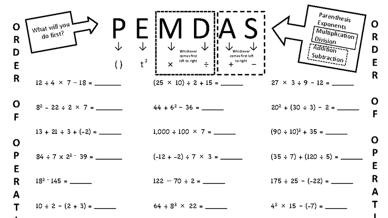 PEMDAS Order of Operations Practice Problems - 1 - Studocu