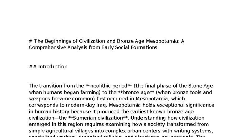 Major 2: The Rise of Civilization in Bronze Age Mesopotamia - Notes ...