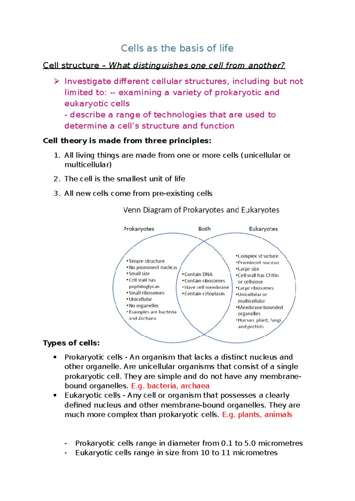 Cells as the Basis of Life - Syllabus Notes (BIO101) - Studocu