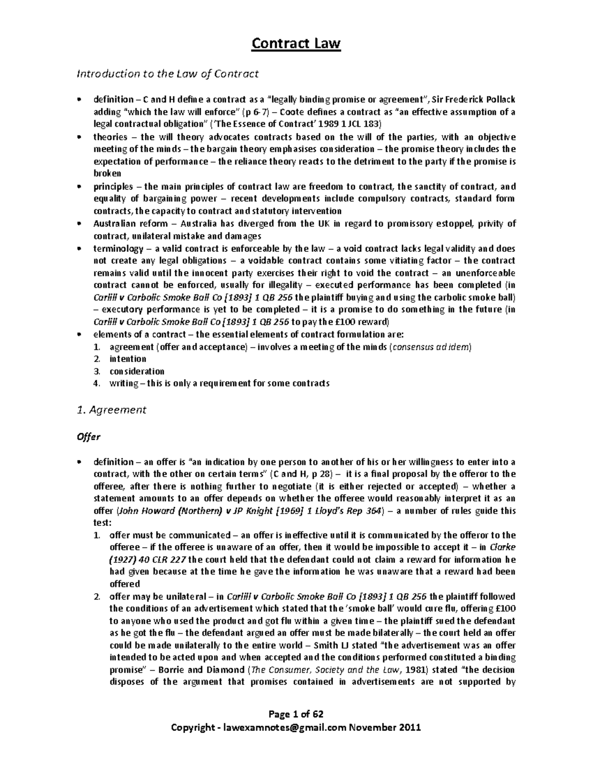 Contract Law Summary Notes - 62 Pages (Course Code: LAW101) - Studocu