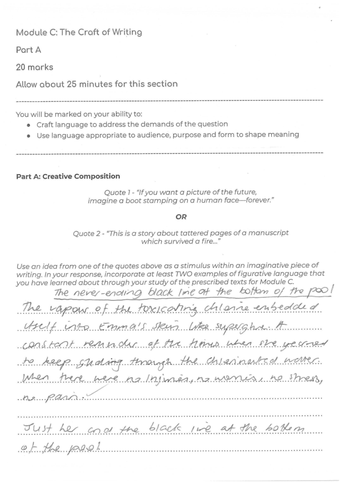 Mod C: Creative Composition - Imaginative Writing Exercise - Studocu
