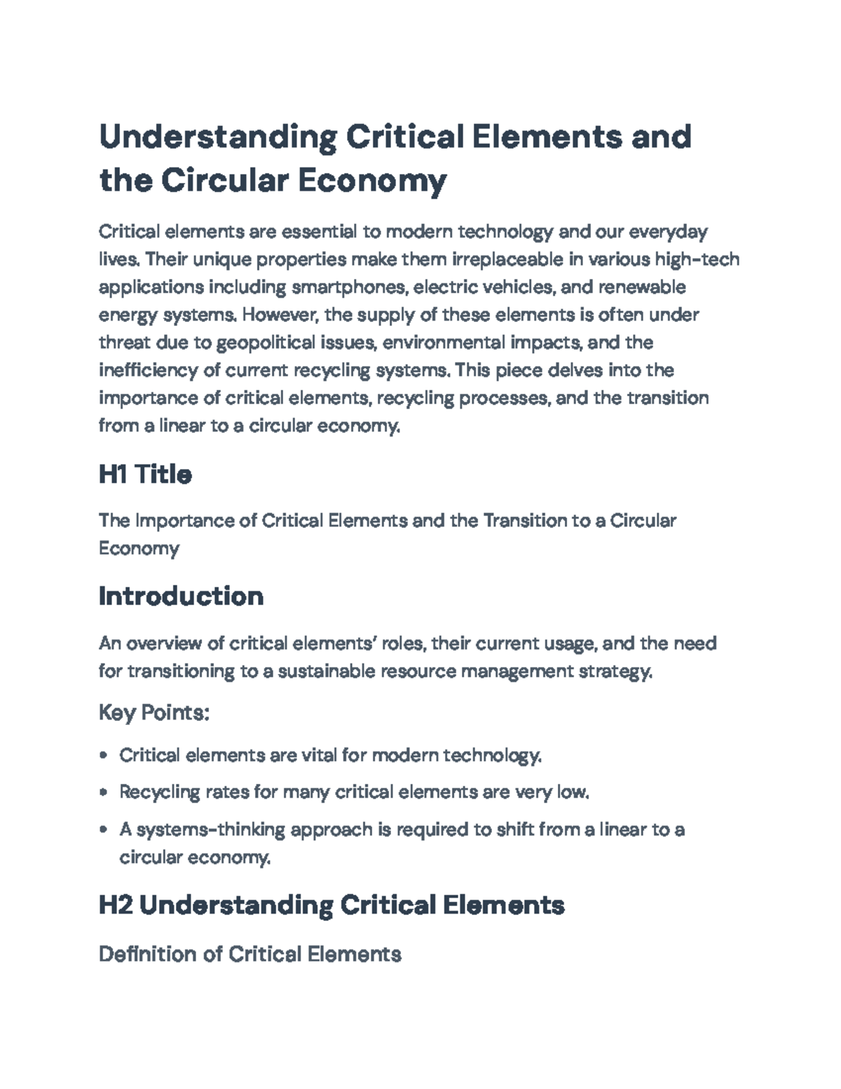 Importance of Critical Elements and Transitioning to Circular Economy ...