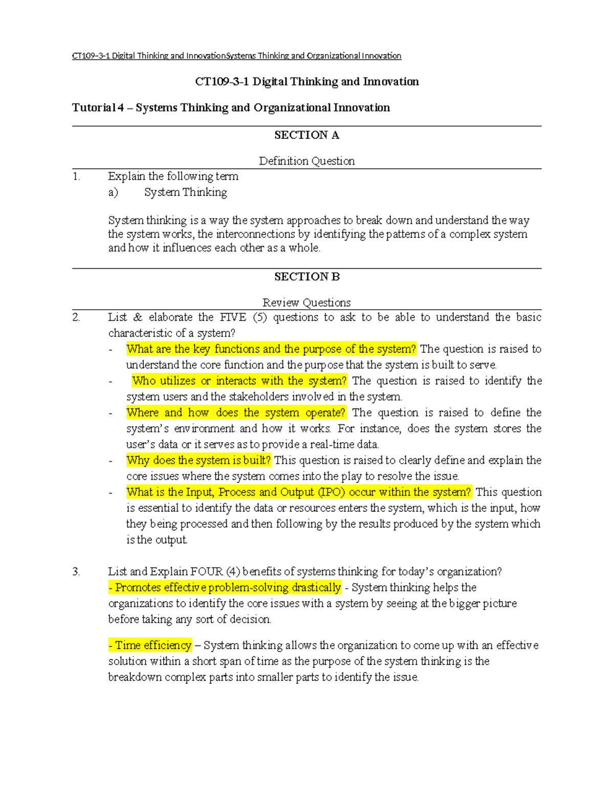 Chapter 4: Systems Thinking & Org Innovation - Tutorial 4 Insights ...