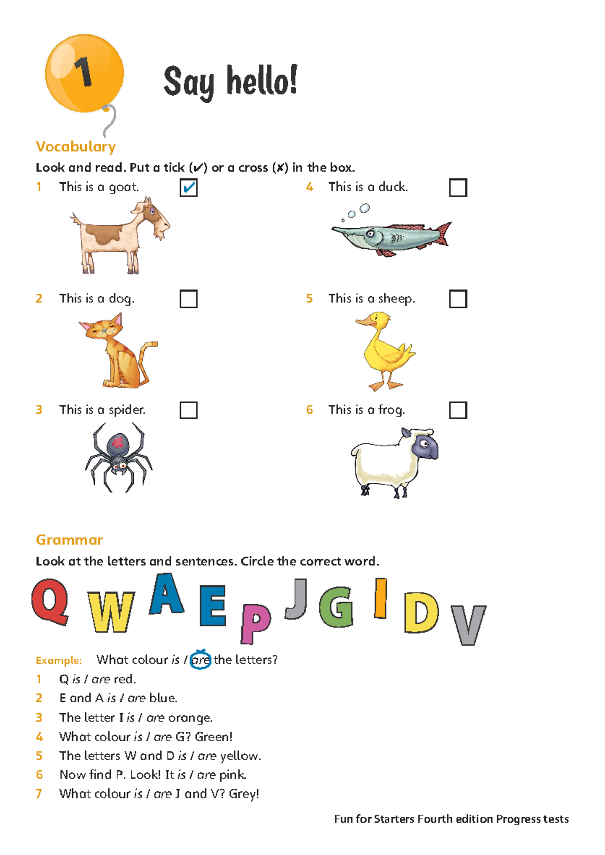 Fun for Starters Progress Tests Part 1 2017 4th - Vocabulary Look and ...