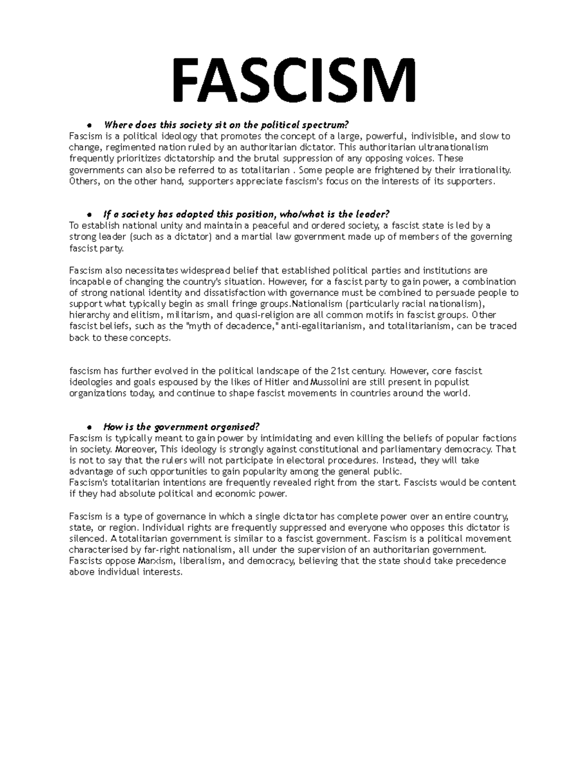Fascism: Political Ideology, Structure, and Social Impact Analysis ...