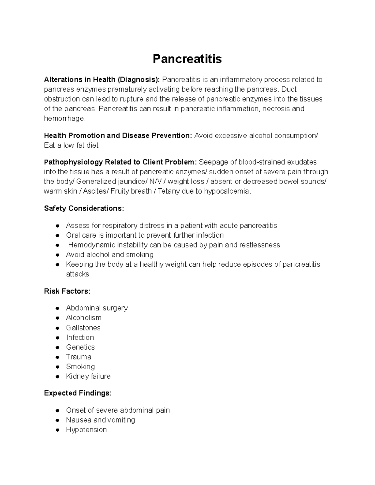 Pancreatitis Notes / MEDSURG ATI Exam - Pancreatitis Alterations in ...