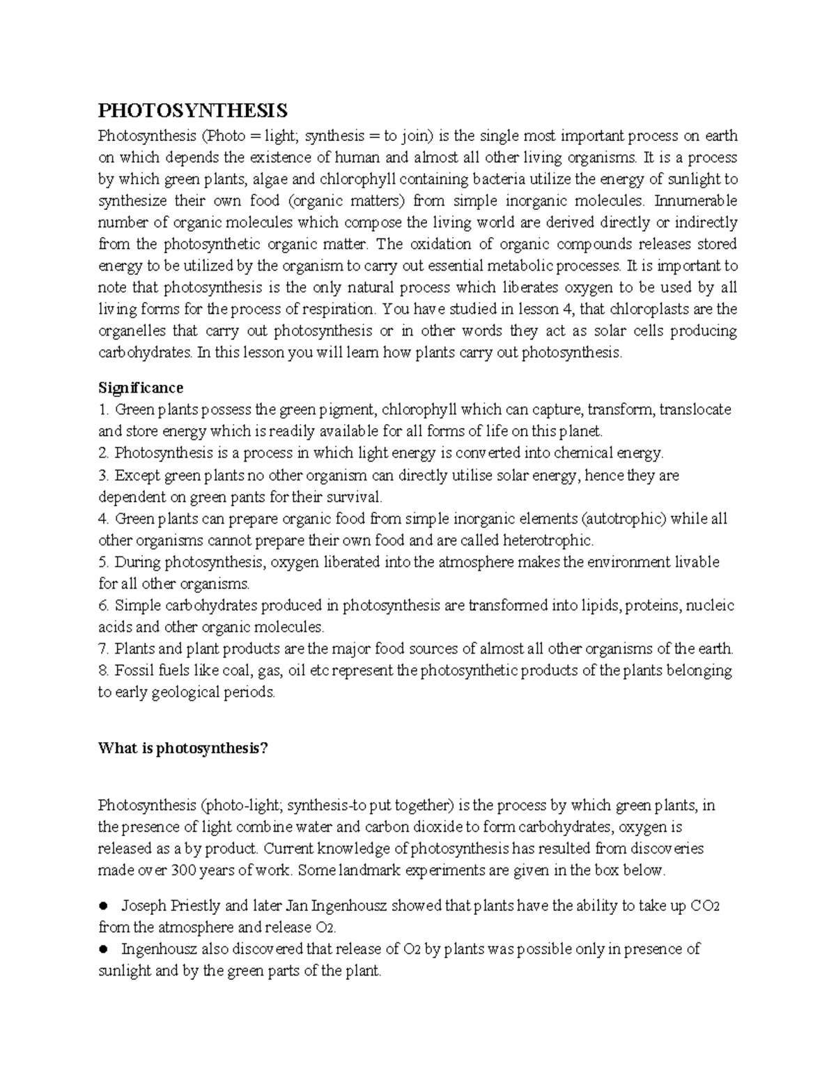 PHOTOSYNTHESIS (BIO101) - Comprehensive Study Notes on Process and ...