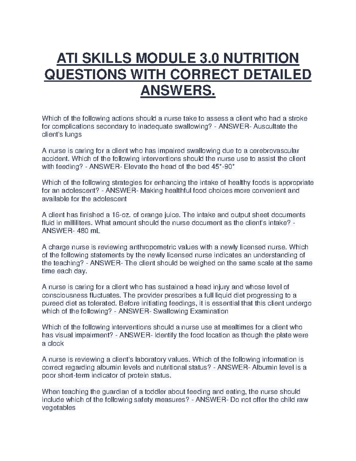 ATI PEDS FINAL EXAM 2024: Comprehensive Review & Key Q&A - Studocu