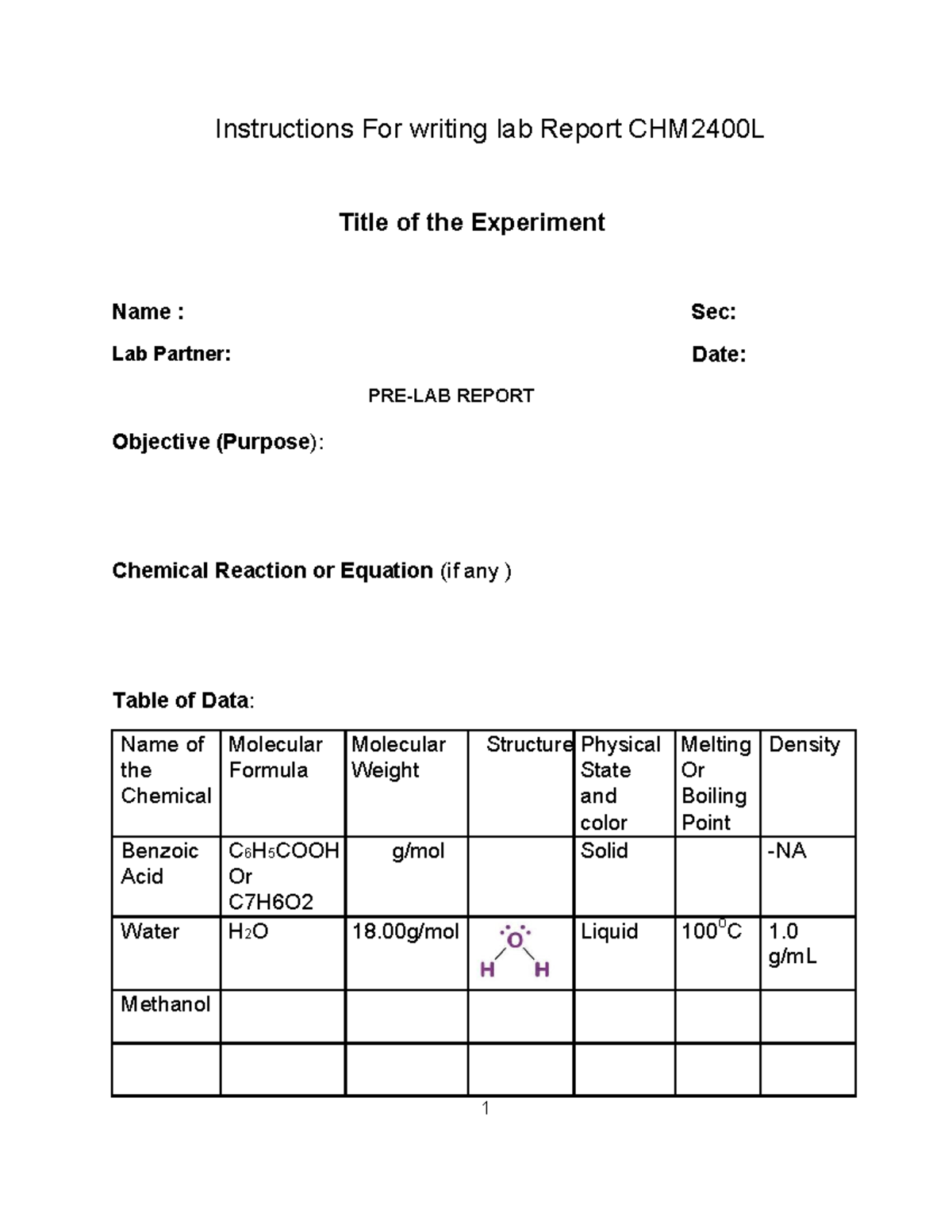 Lab Report Writing Guide for CHM2400L - Studocu