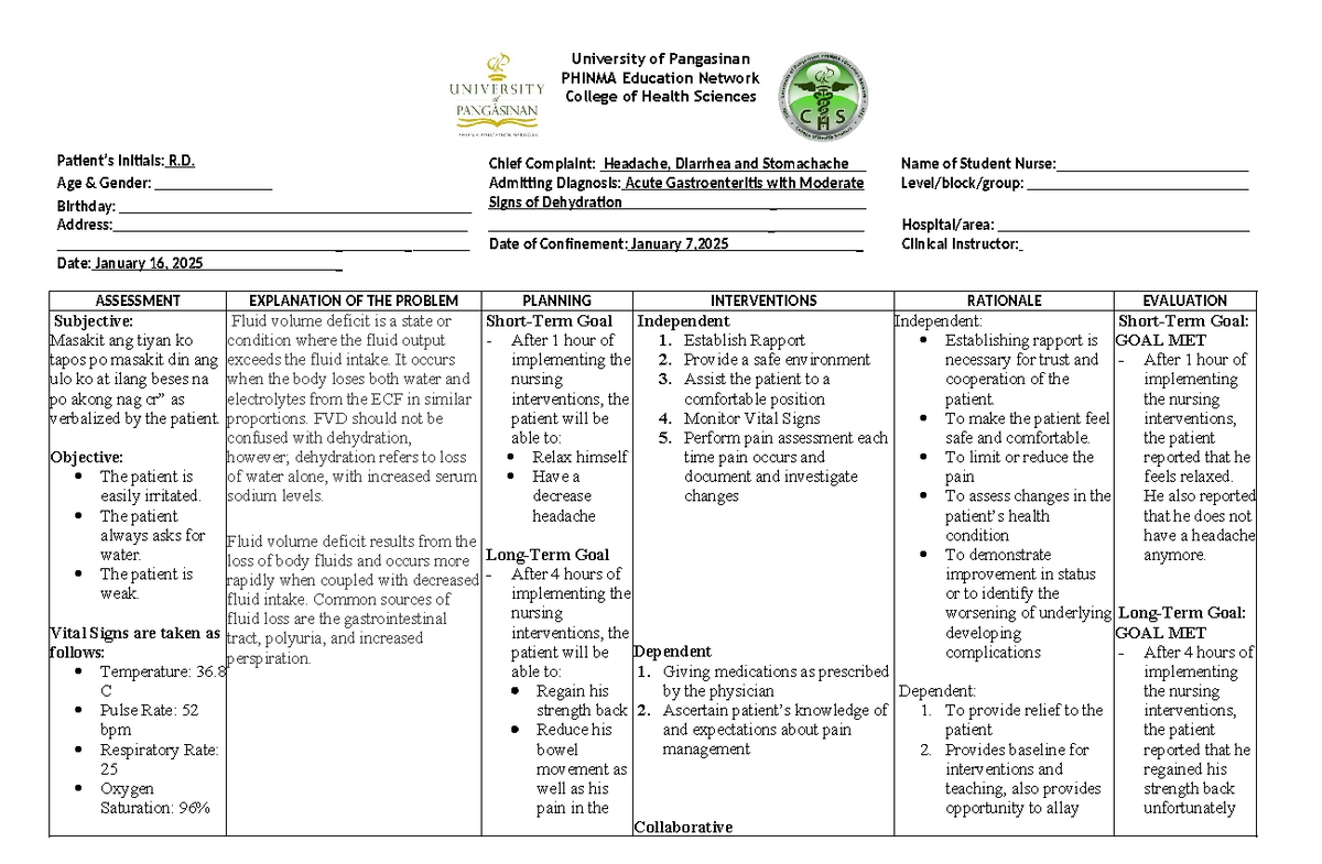 NCP-GE: Nursing Care Plan for Acute Gastroenteritis Management - Studocu