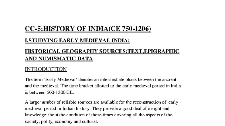 CC5 History of India: Early Medieval Sources (CE 750-1206) - Studocu