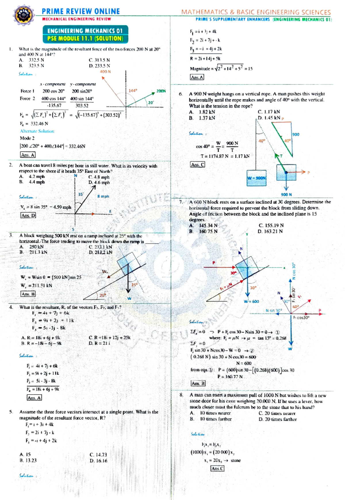 11.1 Engineering Mechanics 01 Solutions: Detailed Review and Answers ...