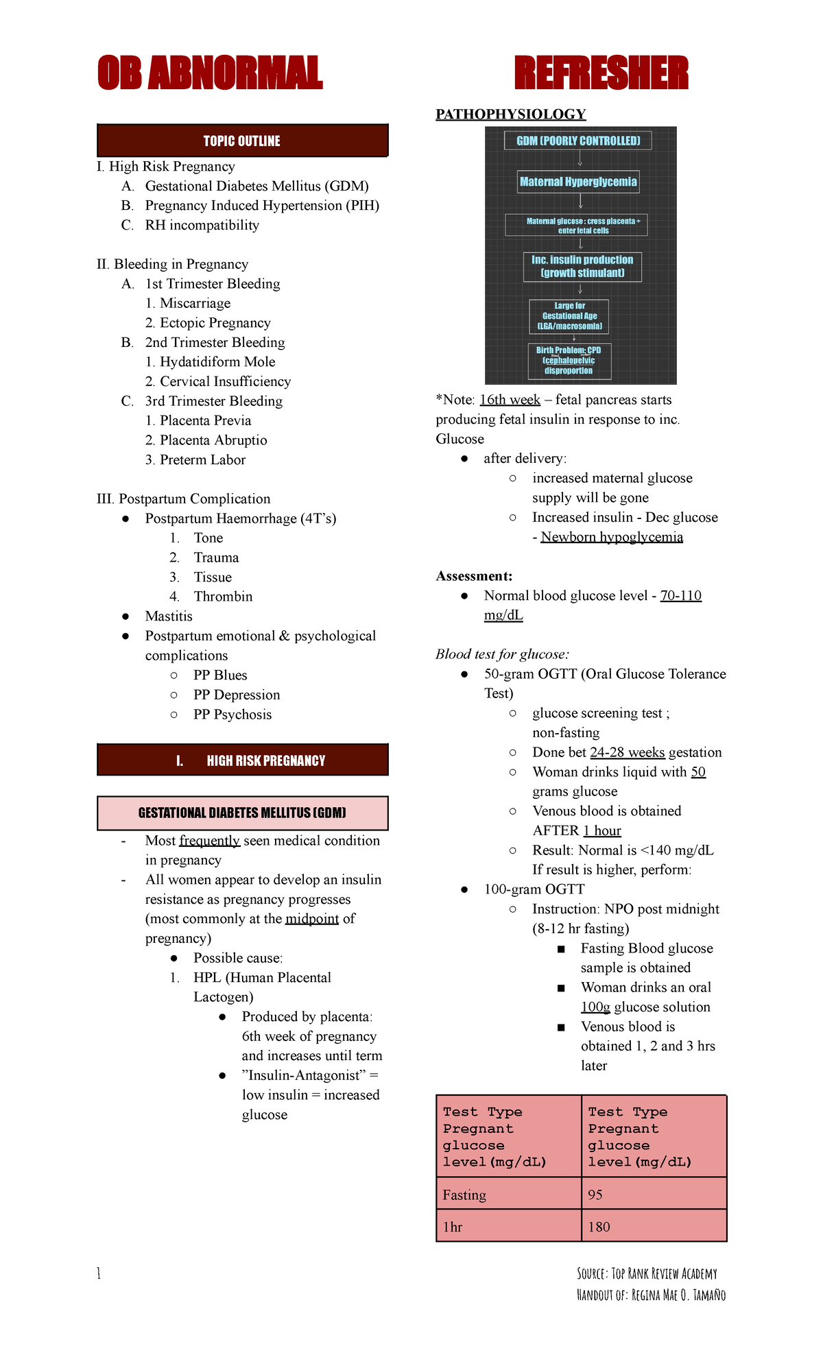 OB - Abnormal Pregnancy - Comprehensive Handout on Risks ...