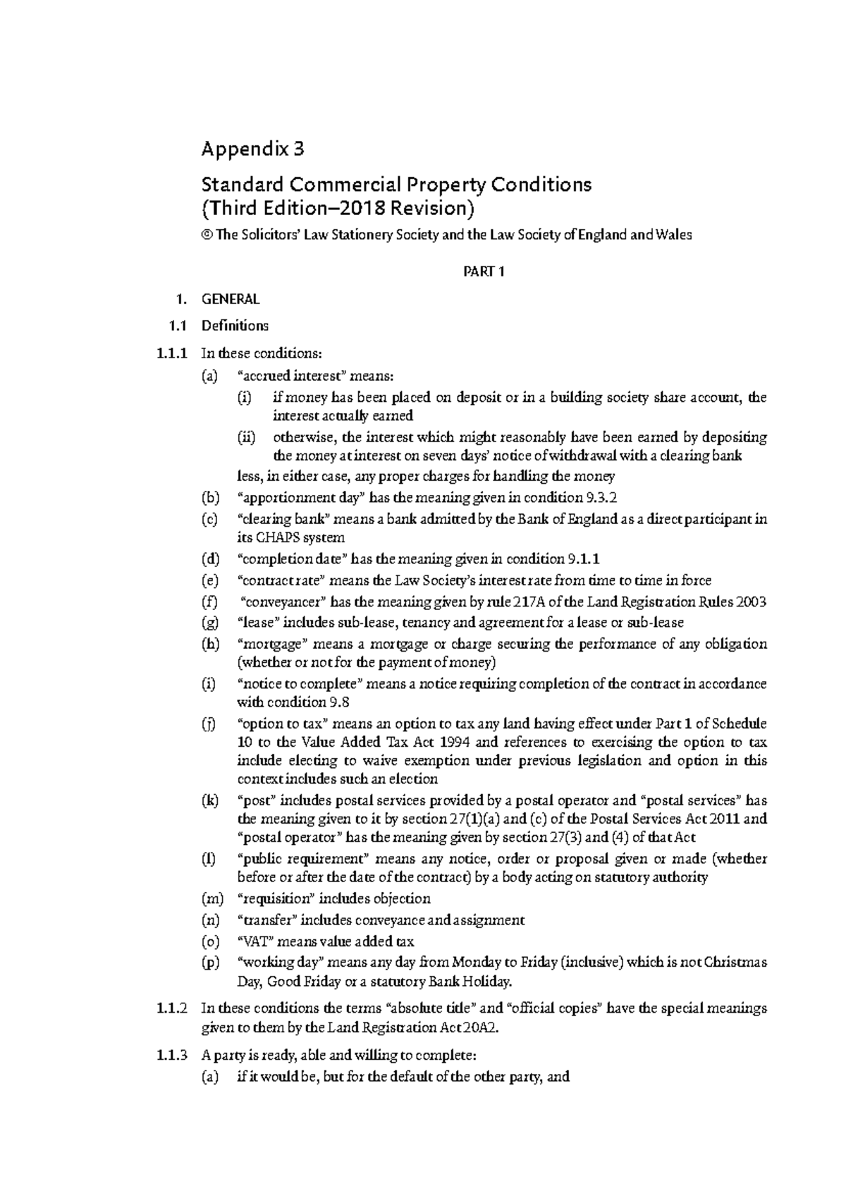 Appendix 03: Standard Commercial Property Conditions - 3rd Edition ...