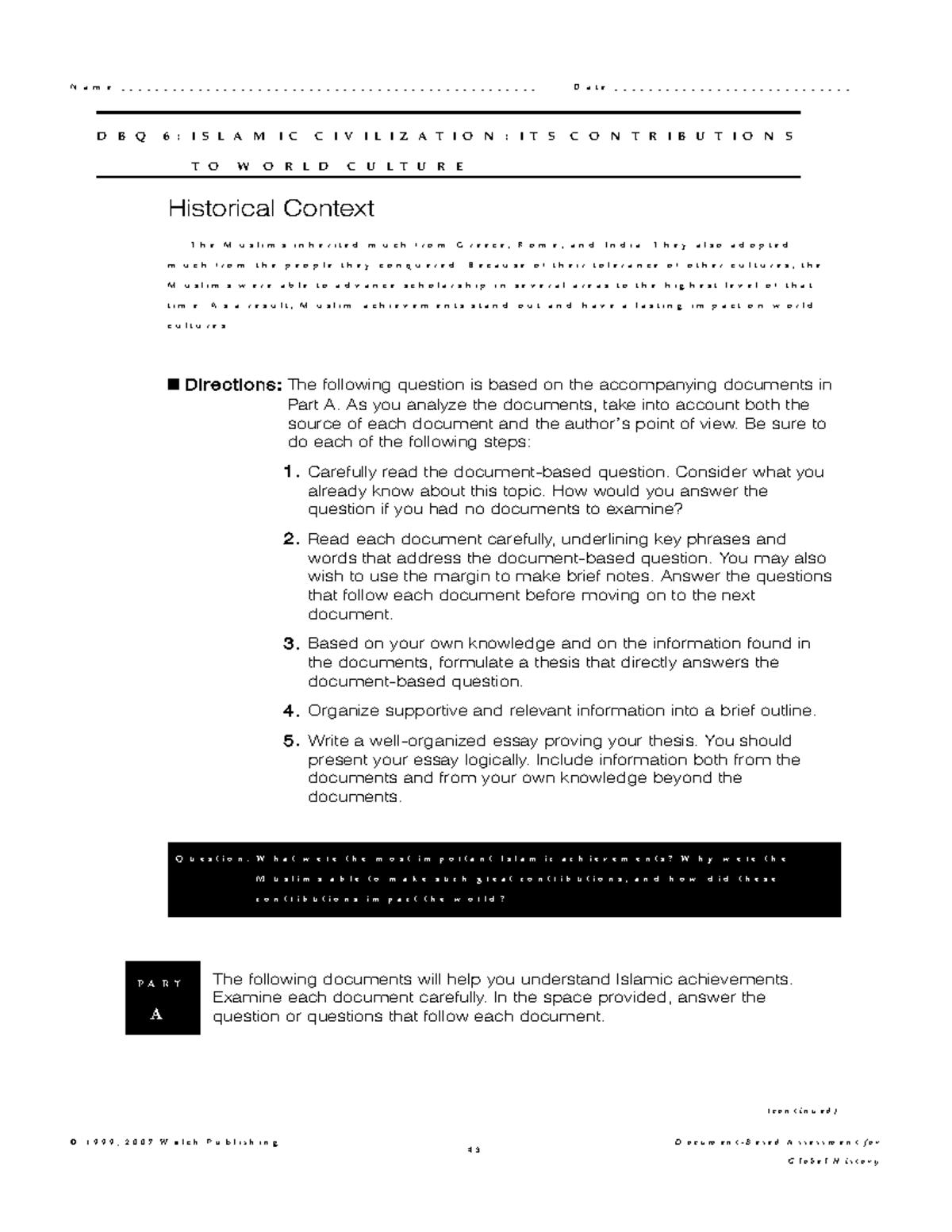 DBQ 6: ISLAMIC CIVILIZATION AND ITS GLOBAL IMPACT - Studocu