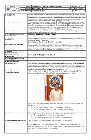 Lesson Plan for COT- 21st Century Literature - LESSON PLANS FOR SCHOOL ...