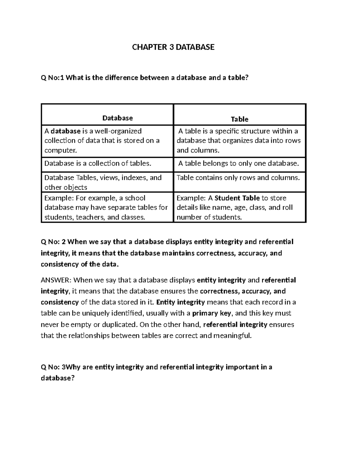 Chapter 3 Database: Key Concepts and Integrity Explained - Studocu