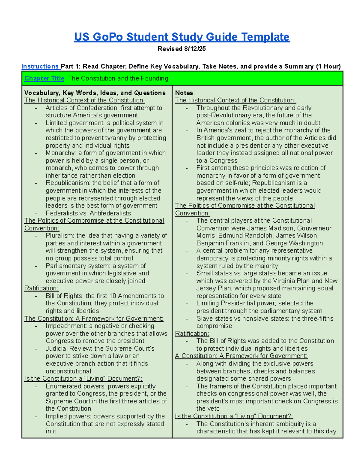 AP GoPo CH. 2 Study Guide: The Constitution & Founding Principles - Studocu