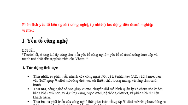 Công nghệ và Tự nhiên - sdfghjkl - Phân tích yếu tố bên ngoài( công ...