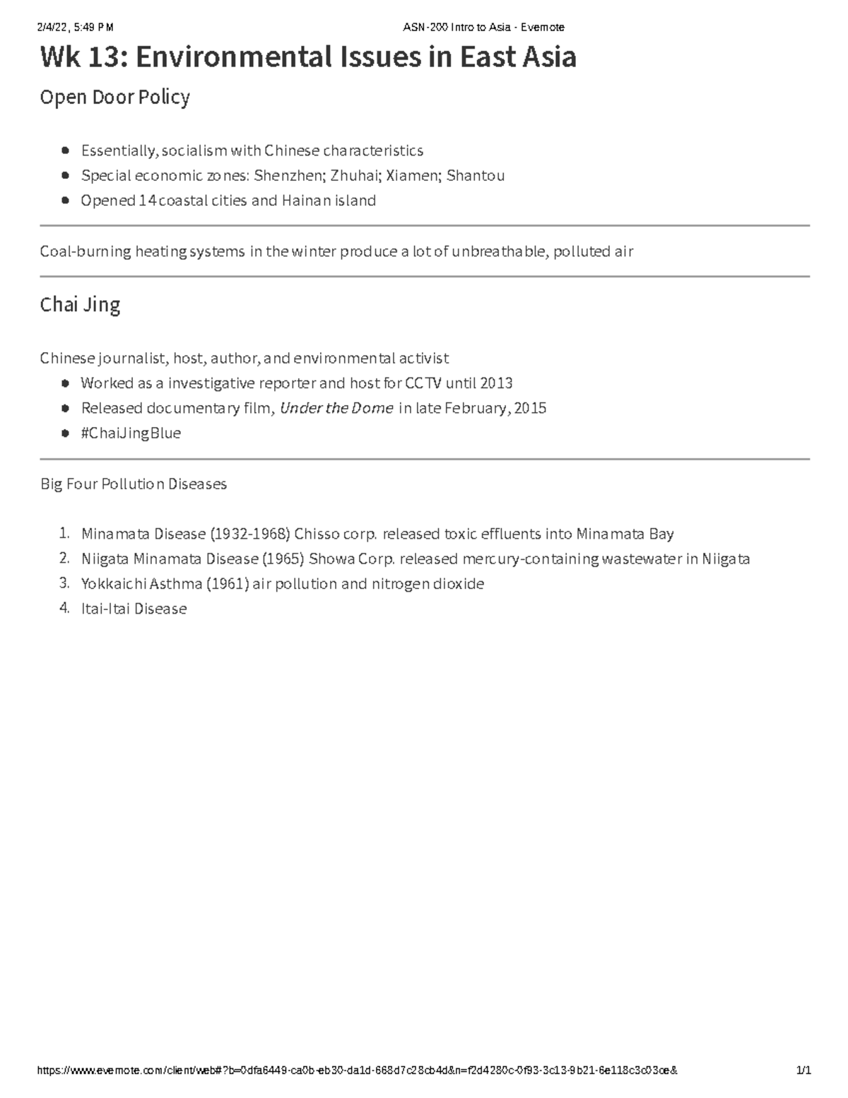 ASN-200 Intro to Asia - Environmental Issues in East Asia (week 13) - 2 ...