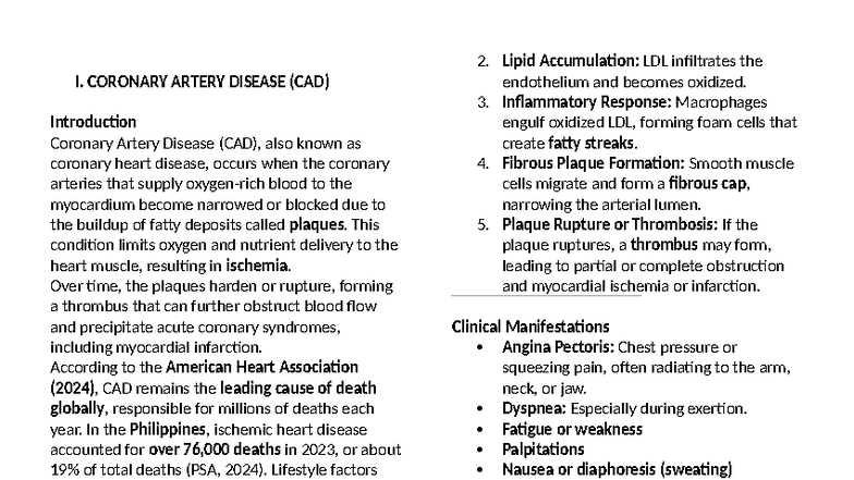 Medsurg MICAD Atherosclerosis & CAD Study Guide - Studocu