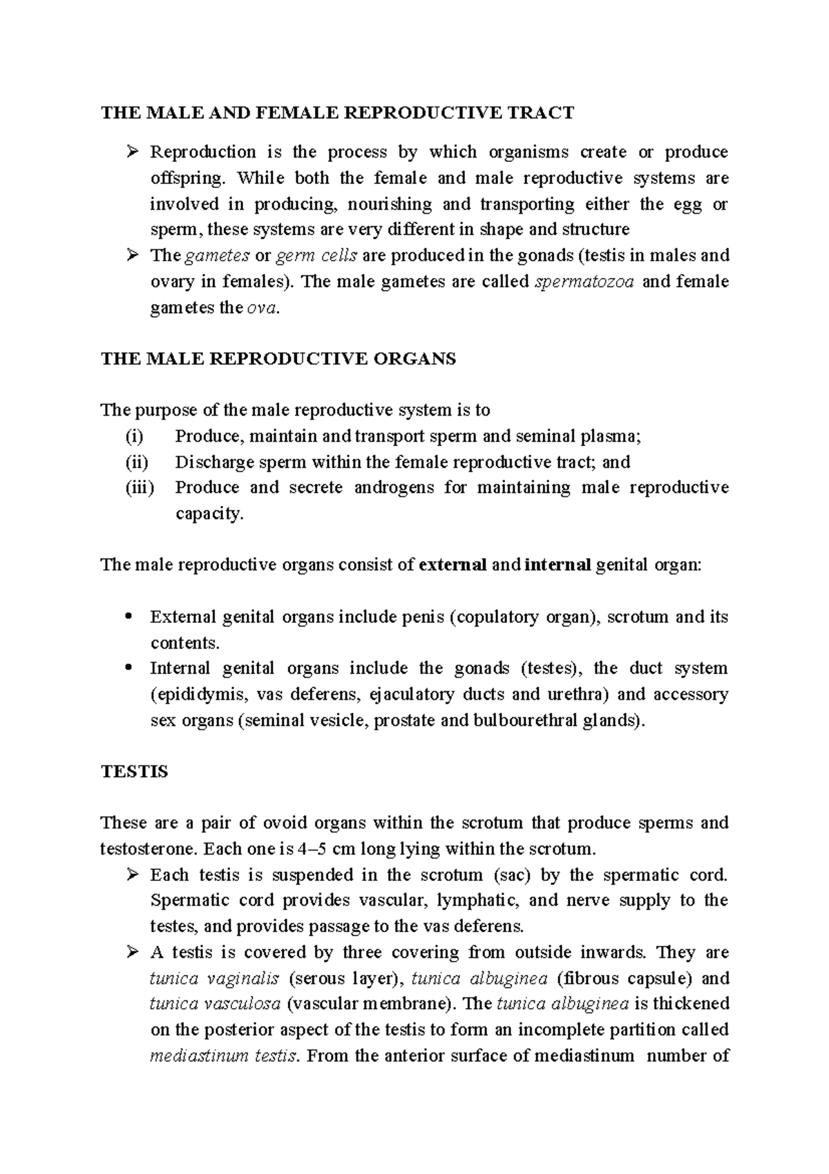 THE MALE AND Female Reproductive Tract NOTE - Embryology - Studocu