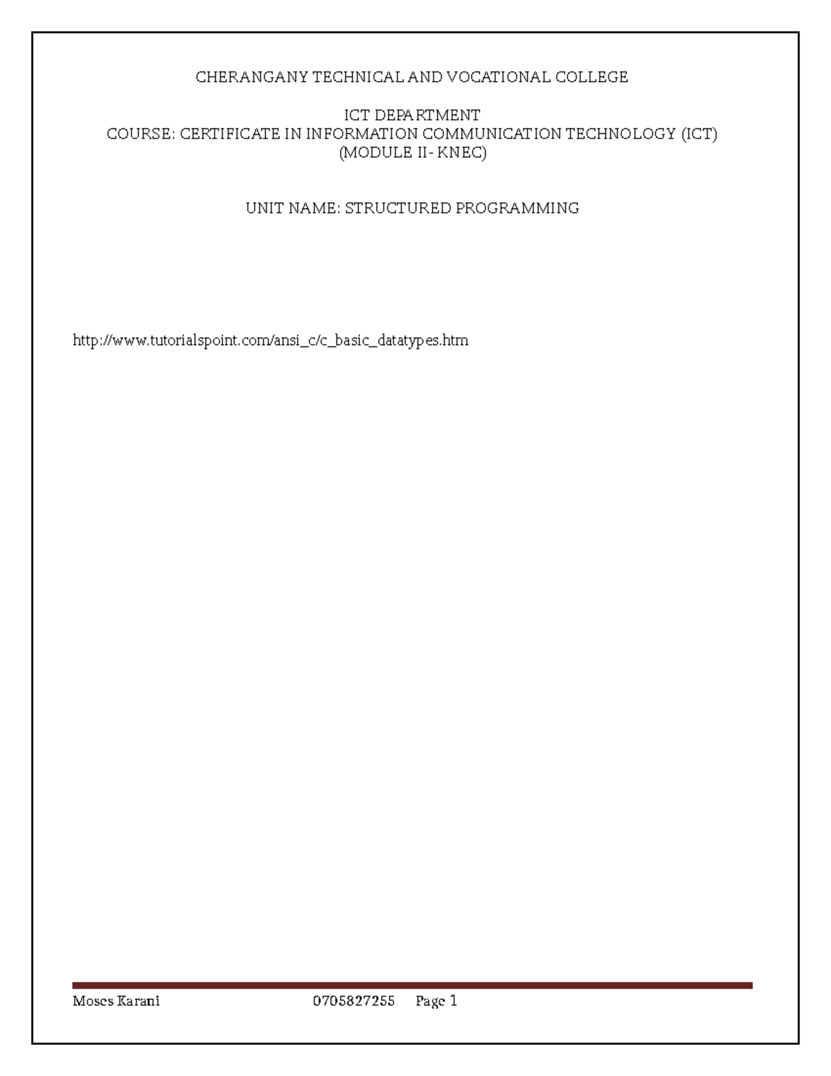 Structured Programming Notes for ICT Certificate (KNEC) - Studocu