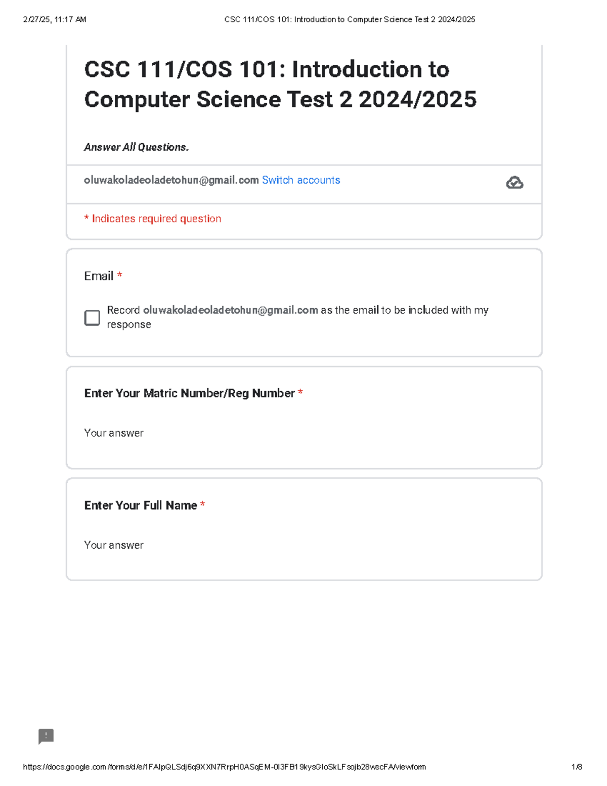 CSC 101: Intro to Computer Science Test 2 - Answer Key 2024 - Studocu