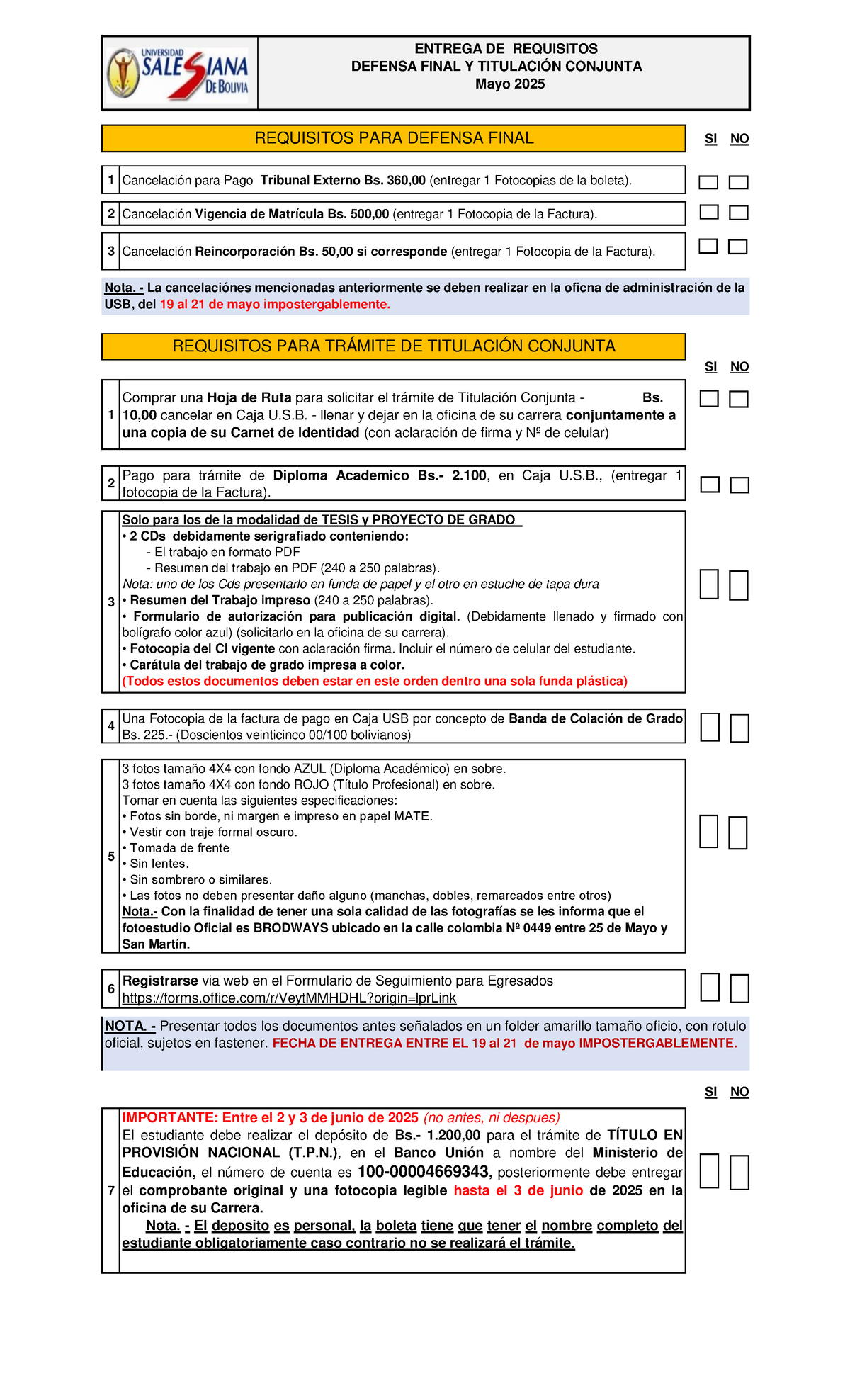 Requisitos para Defensa Final y Titulación Conjunta - Mayo 2025 - Studocu