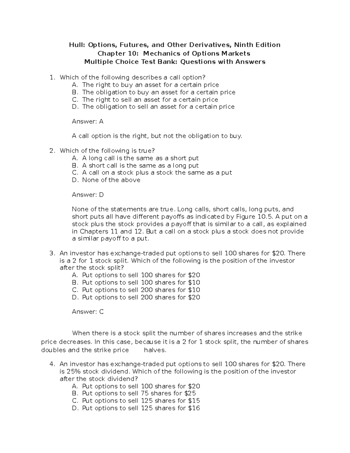 381103657 - FRM: Mechanics of Options Markets MCQ Test Bank - Studocu